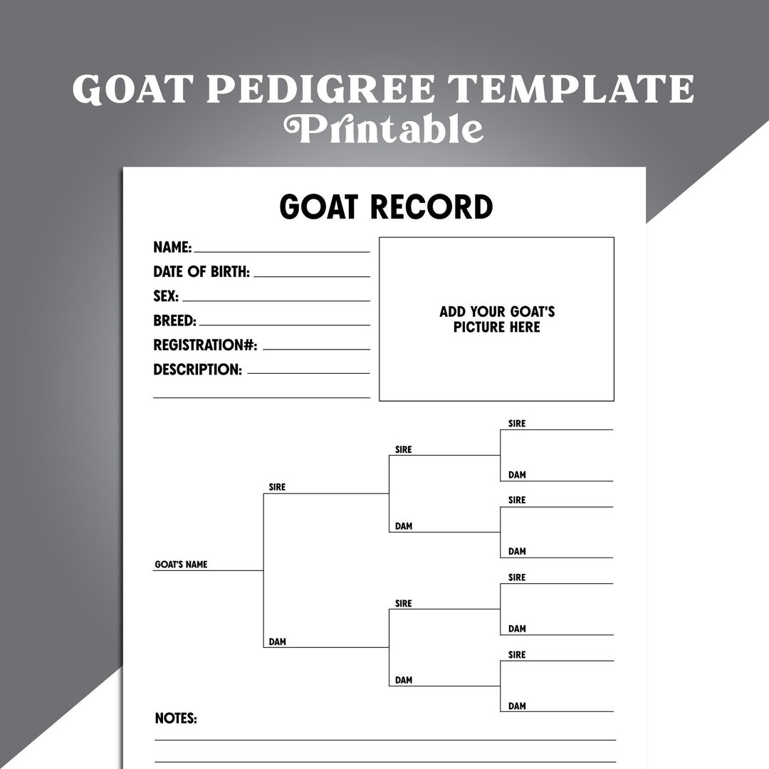 Goat Pedigree Template Printable, Goat ID Form, Fillable Form, Goat ...
