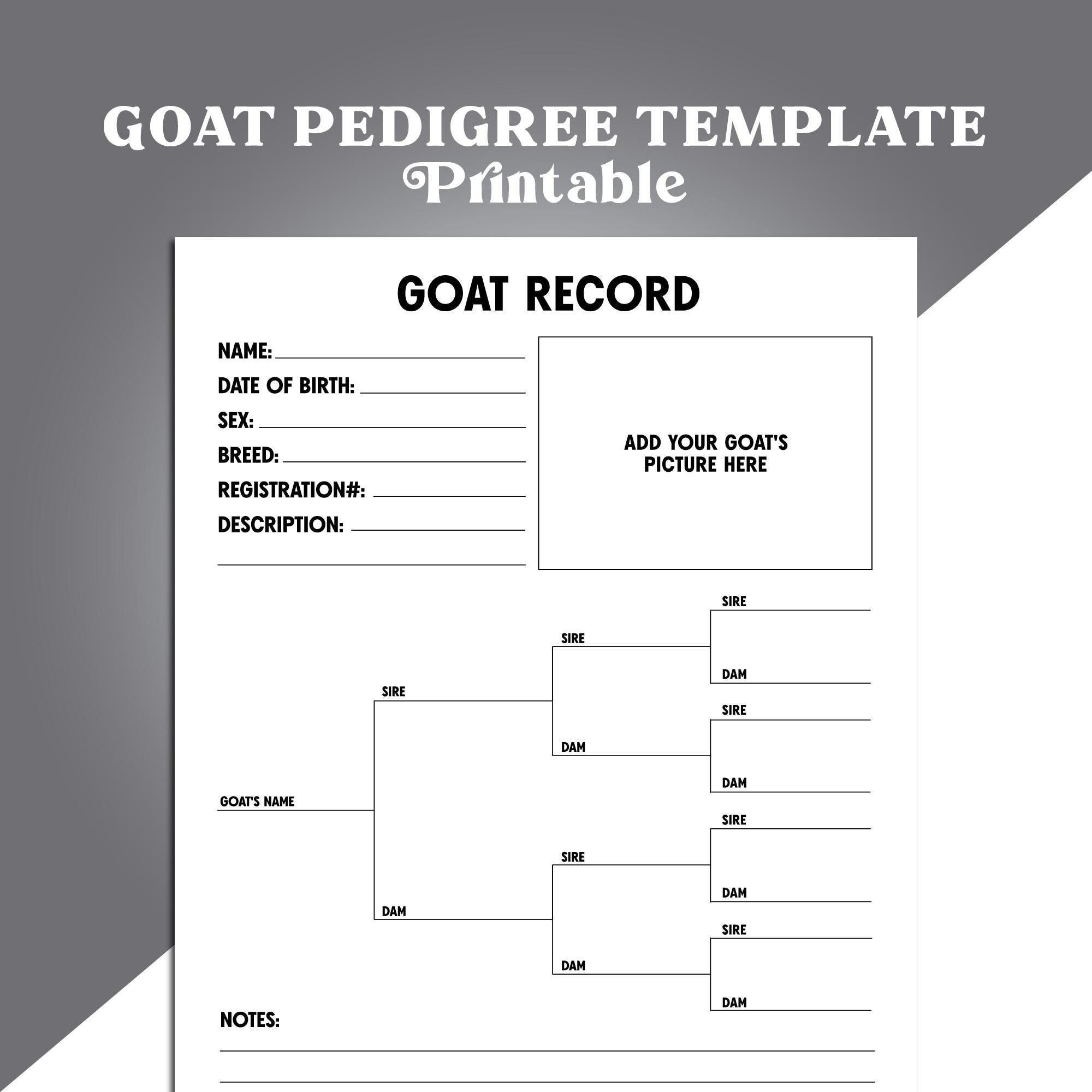 Goat Pedigree Template Printable, Goat ID Form, Fillable Form, Goat ...