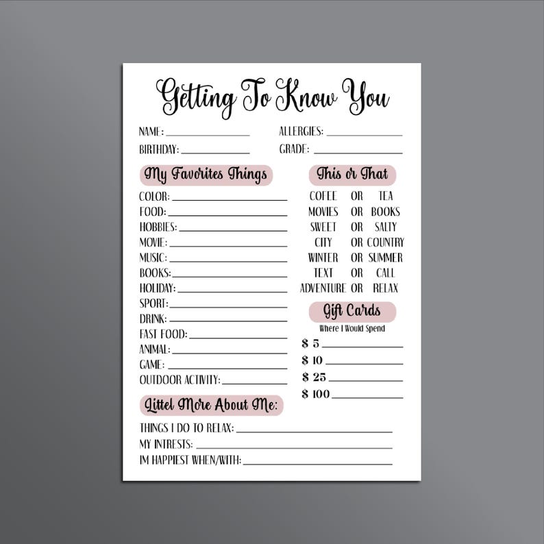 Getting to Know You Questions Printable, Coworker Questions, All About ...