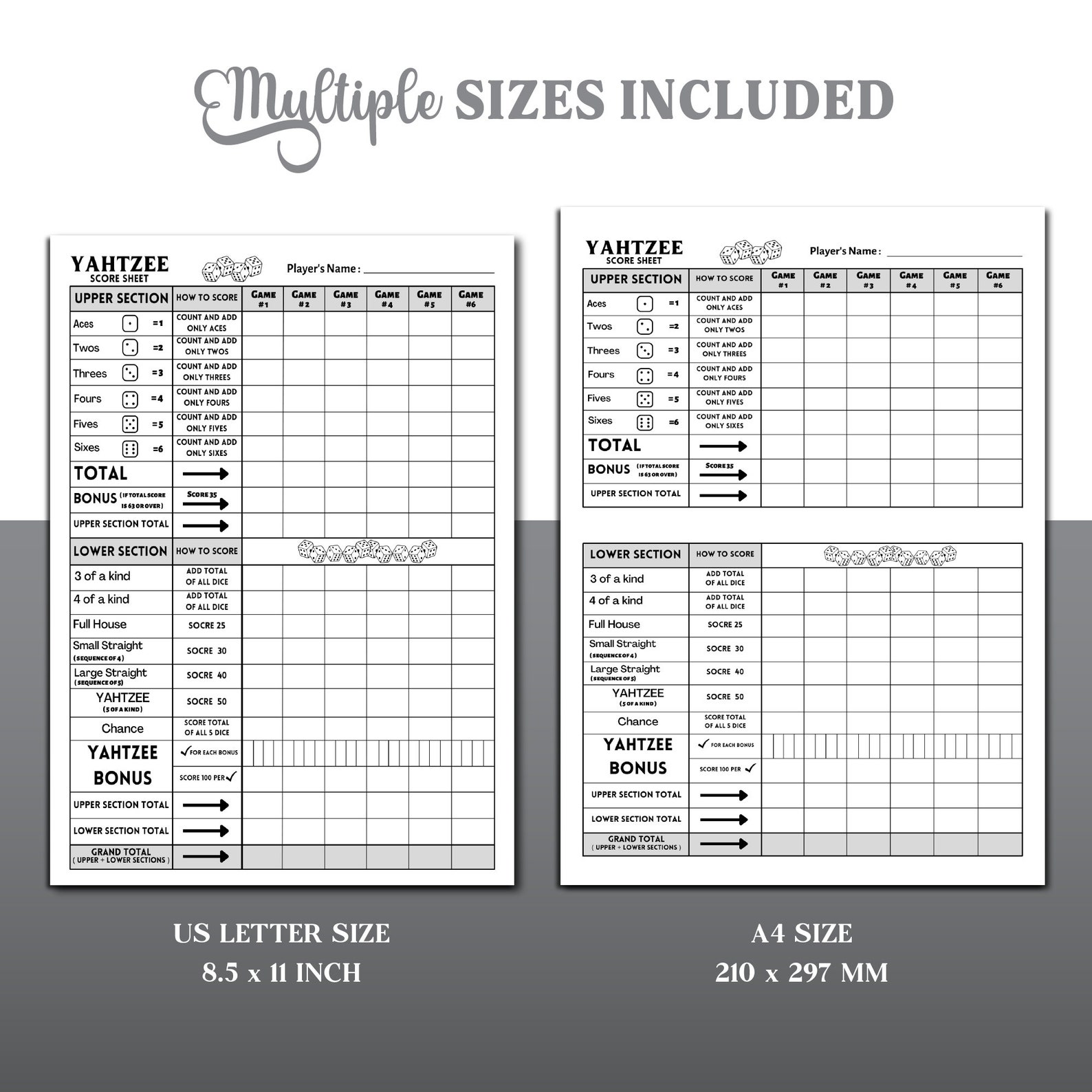 Yahtzee Score Sheet, Yahtzee Score Card, Yahtzee Board Game Score Sheet ...