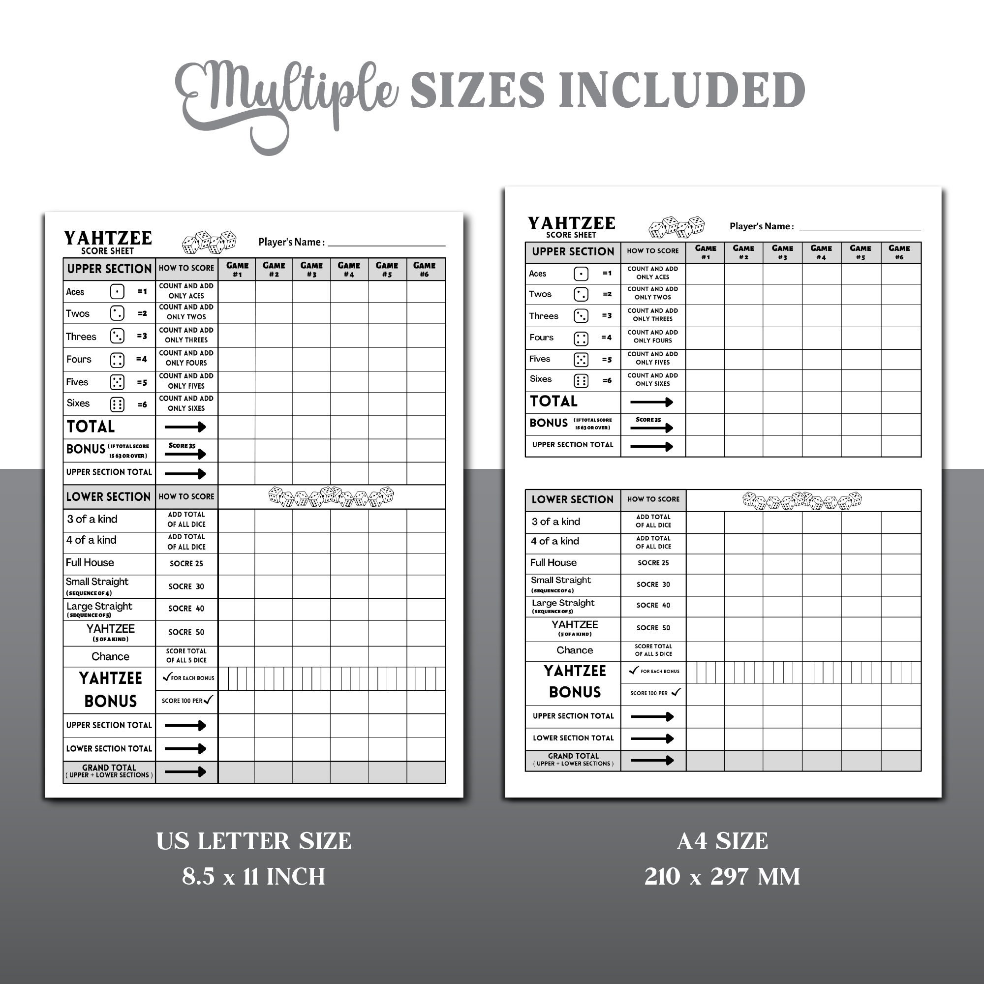 Yahtzee Score Sheet, Yahtzee Score Card, Yahtzee Board Game Score Sheet ...