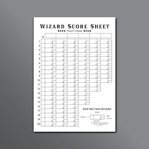 Wizard Score Sheet, Wizard Card Game Score Sheet, Printable Wizard ...