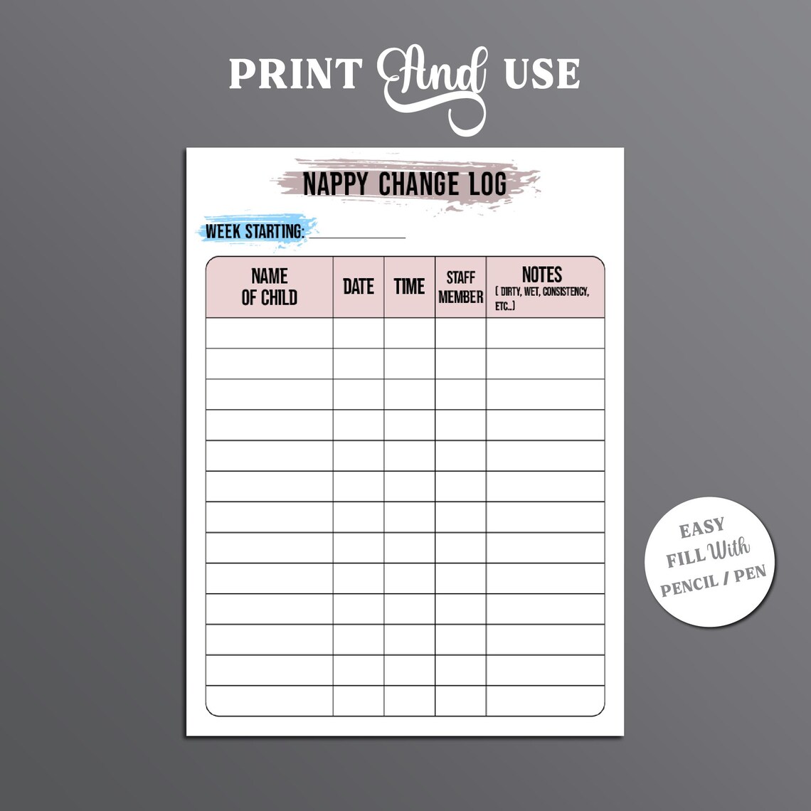 Nappy Change Log Printable, Newborn Diary Sleep Chart, Form Daycare ...