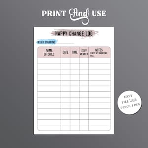 Nappy Change Log Printable, Newborn Diary Sleep Chart, Form Daycare ...