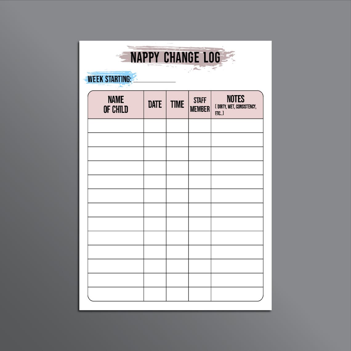Nappy Change Log Printable, Newborn Diary Sleep Chart, Form Daycare ...