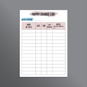 Nappy Change Log Printable, Newborn Diary Sleep Chart, Form Daycare ...