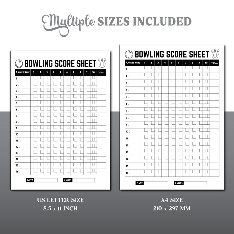 Bowling Score Sheet, Printable Bowling Score Card, Bowling Scorecard ...