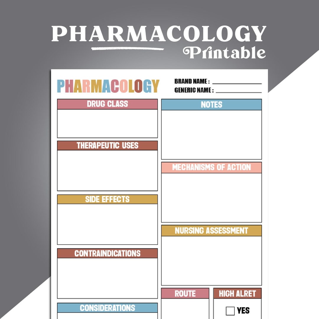 Nursing School Pharmacology Printable, Pharmacology Template, Nursing ...