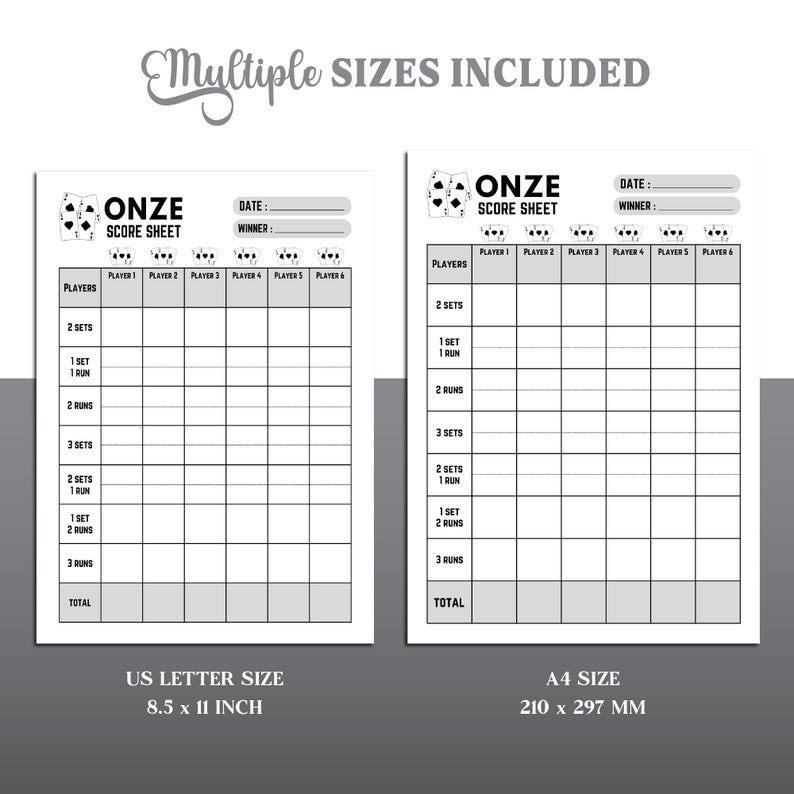 Onze Score Sheet, Onze Scorekeeping, Onze Card Game Score Pad Printabel ...