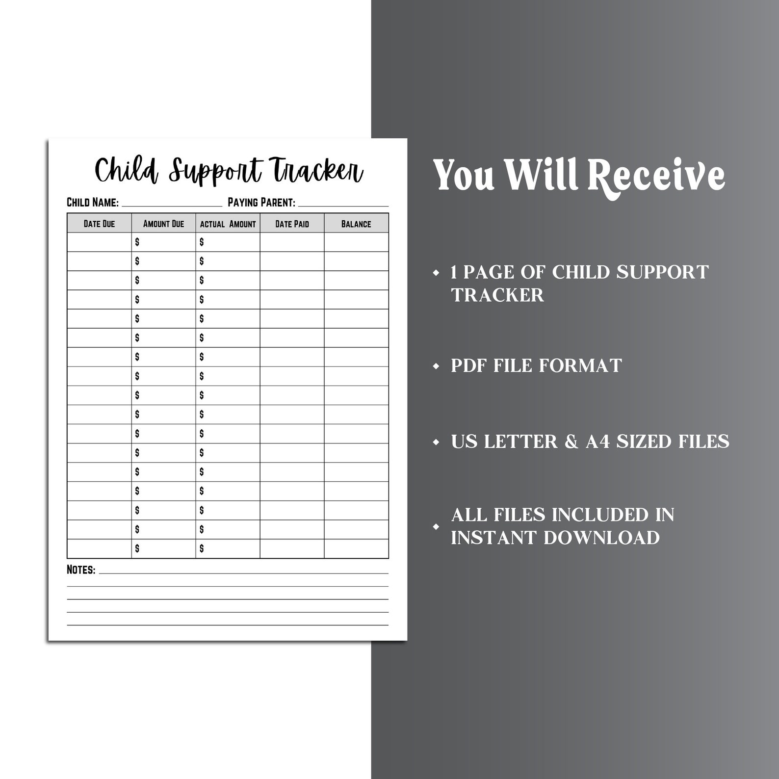 Child Support Tracker Printable - Child Support Payment Tracker - Co ...