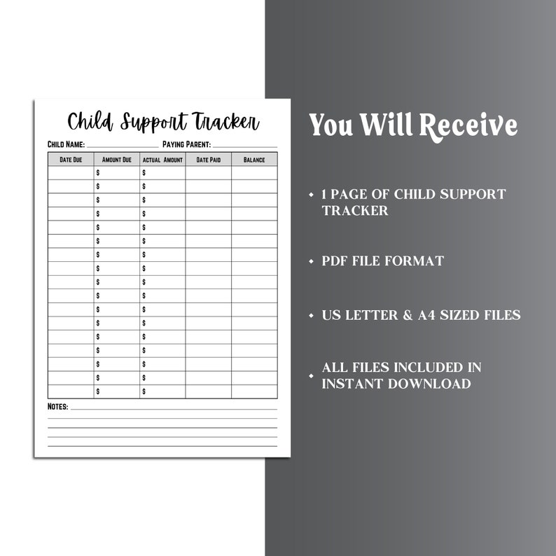 Child Support Tracker Printable - Child Support Payment Tracker - Co ...