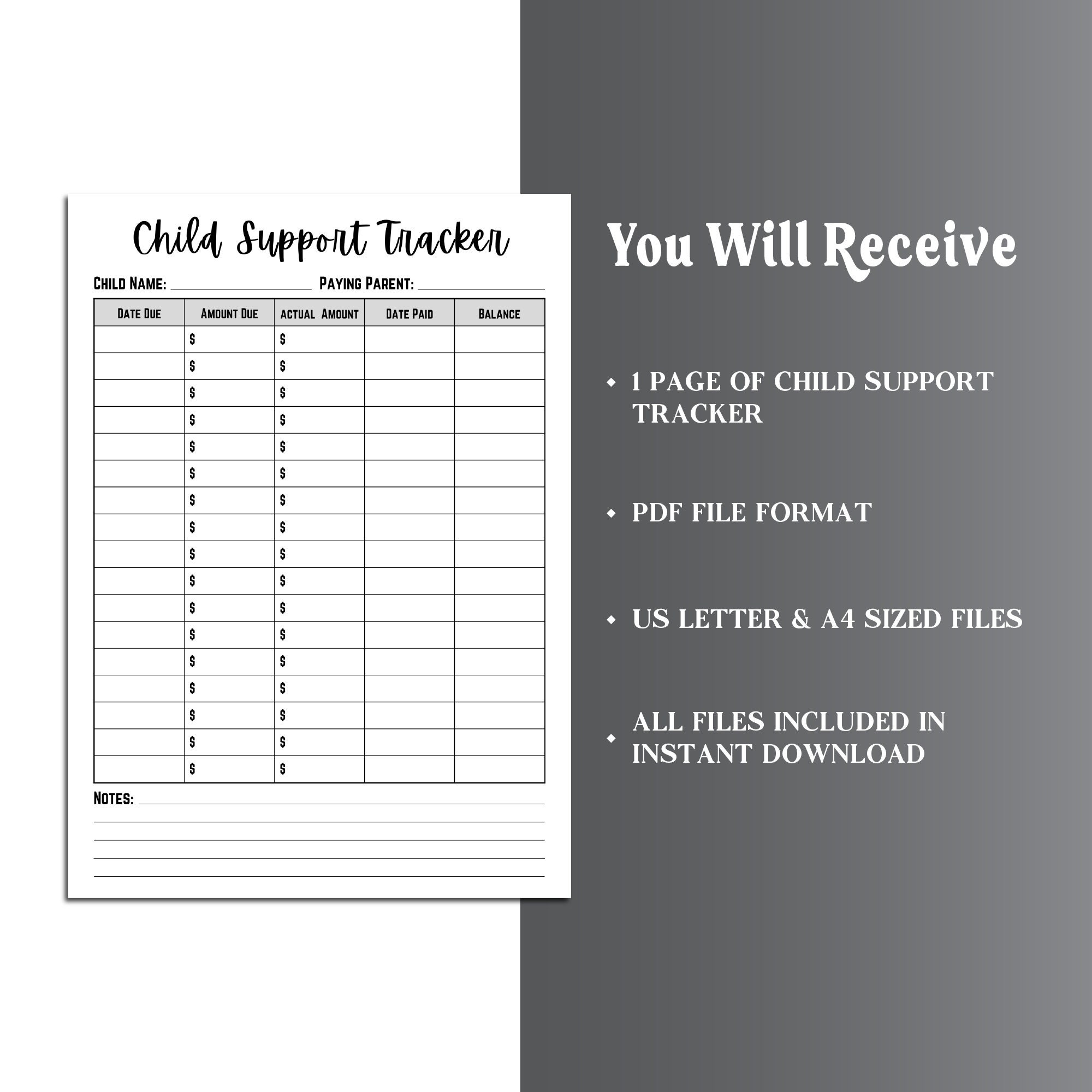 Child Support Tracker Printable - Child Support Payment Tracker - Co ...