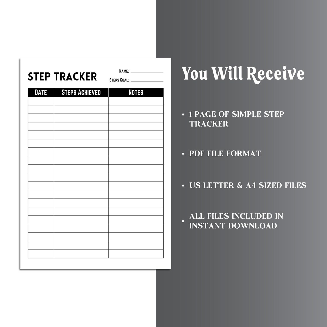 Simple Step Tracker Printable, Daily Walking Log, Health and Wellness ...