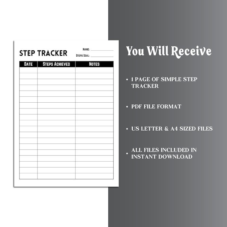 Simple Step Tracker Printable, Daily Walking Log, Health and Wellness ...