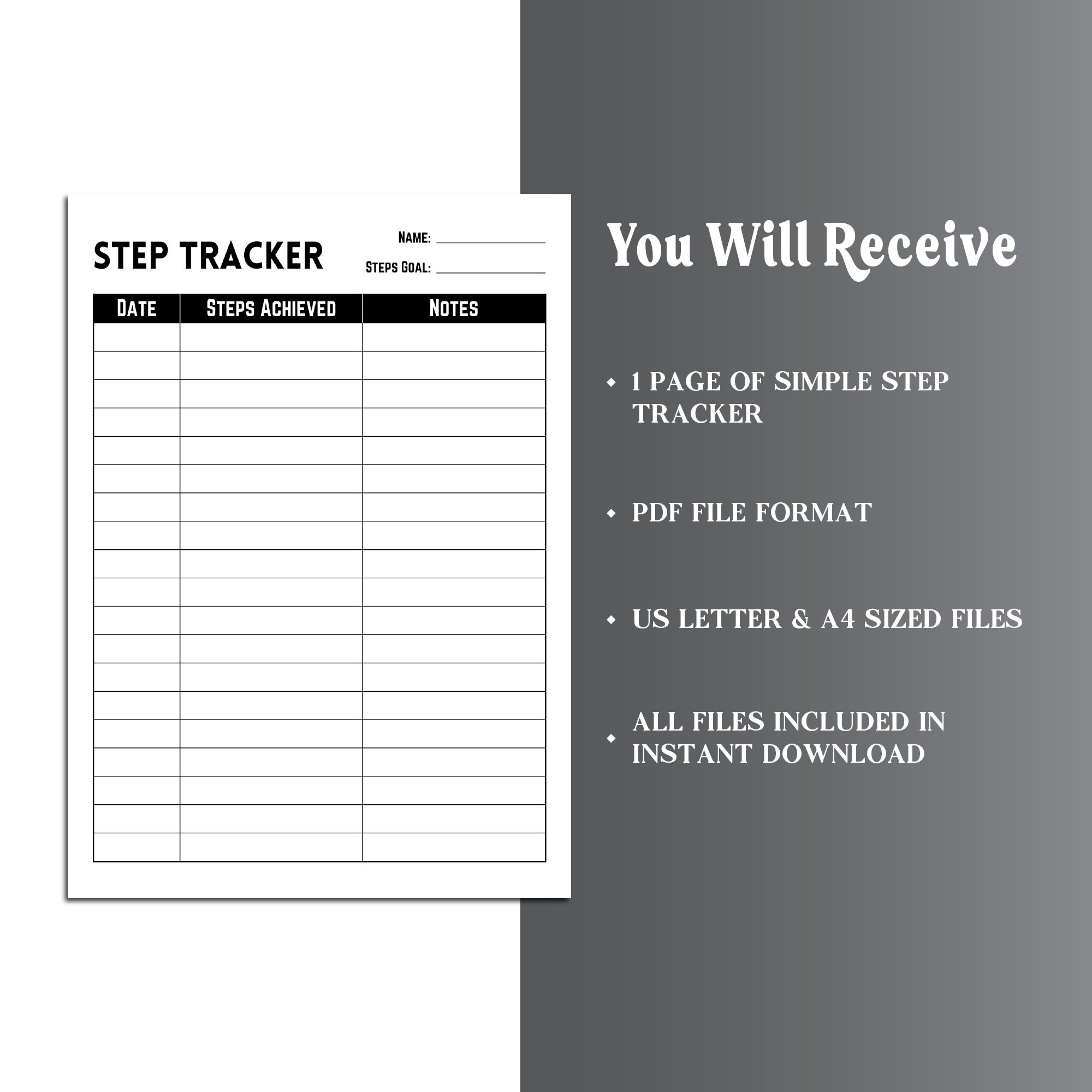 Simple Step Tracker Printable, Daily Walking Log, Health and Wellness ...