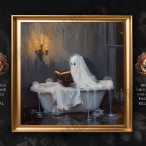 Ghost in Bathtub Print, Spooky Cute Bathroom Wall Art - Etsy