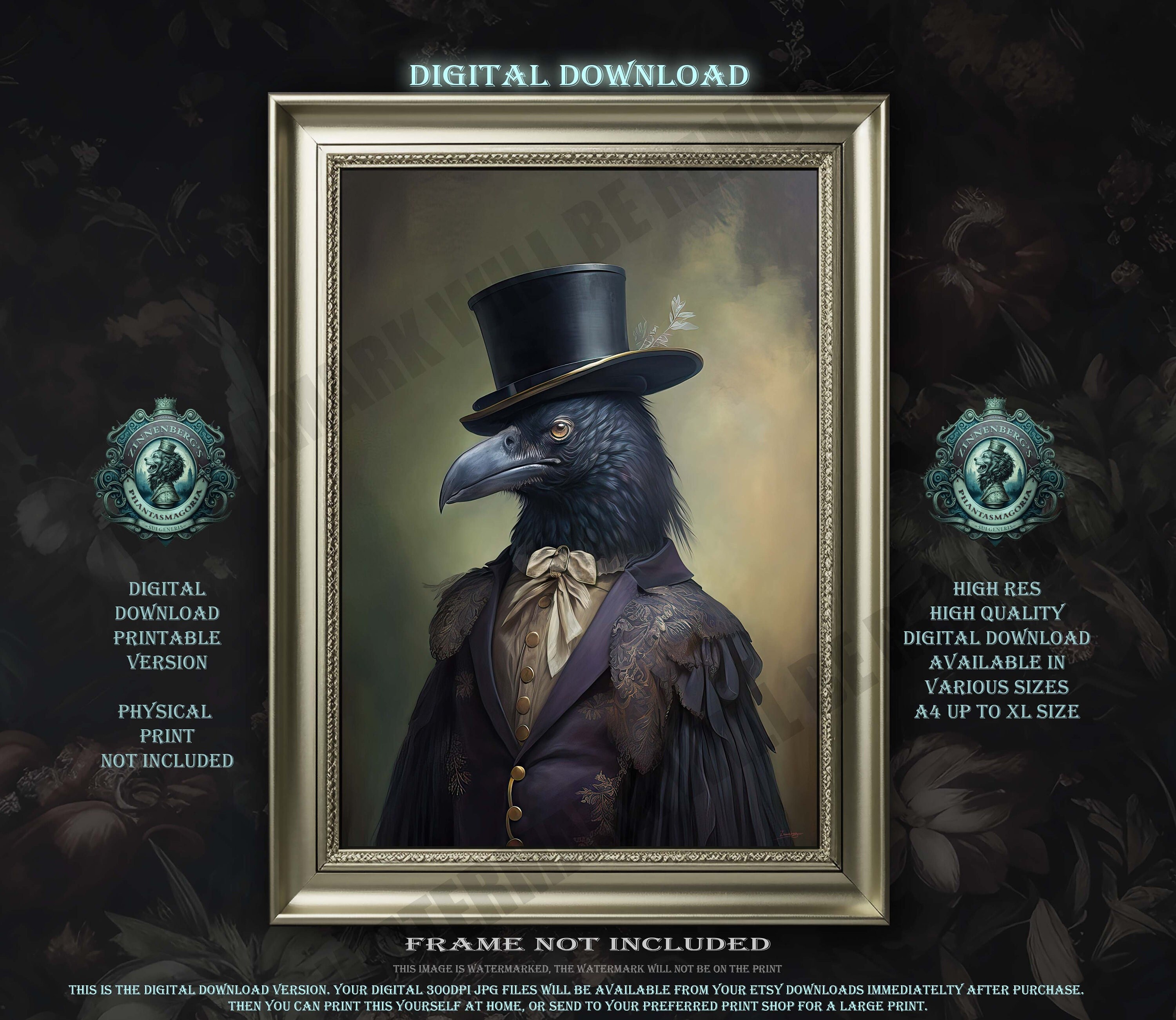 Raven Wall Art, Victorian Rogue Crow Painting, Printable Download ...