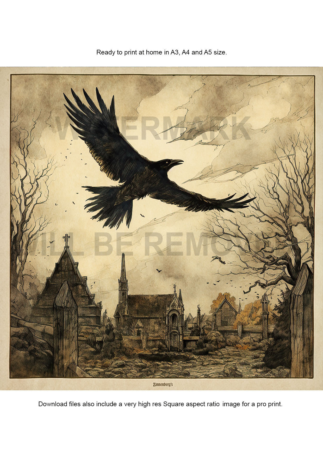 Vintage Victorian Raven Art, Digital Download Printable Drawing of A ...