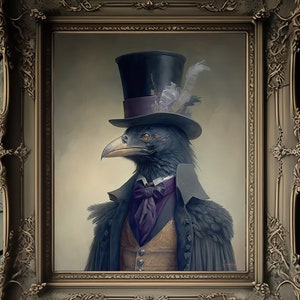 Raven Wall Art, Victorian Gentleman Crow Painting, Printable Download ...