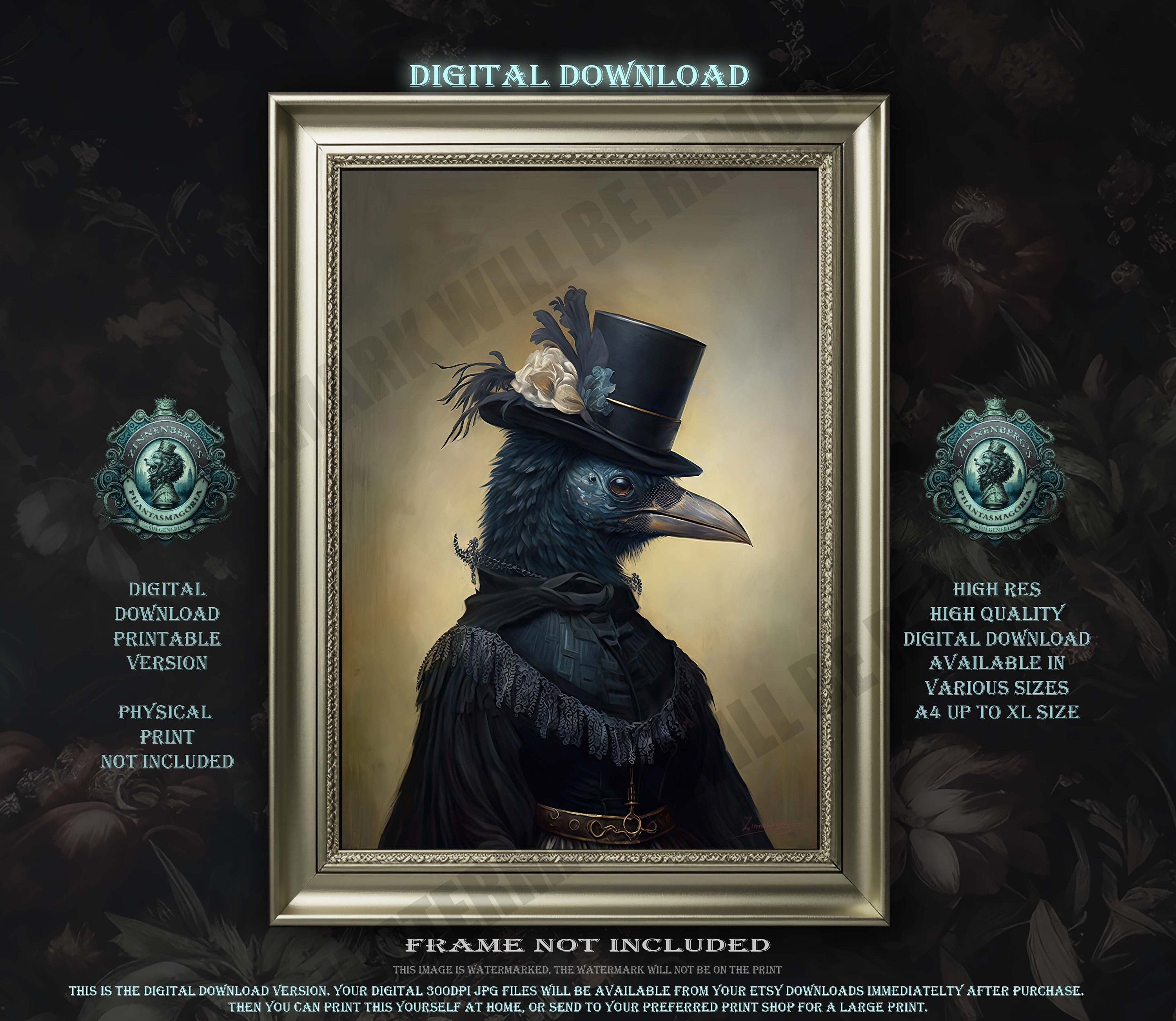 Victorian Raven Lady Portrait, Gothic Wall Art (digital Download) - Etsy