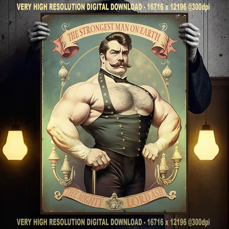 Vintage Strongman Poster, Circus Wall Art Digital Download, Freak Show ...