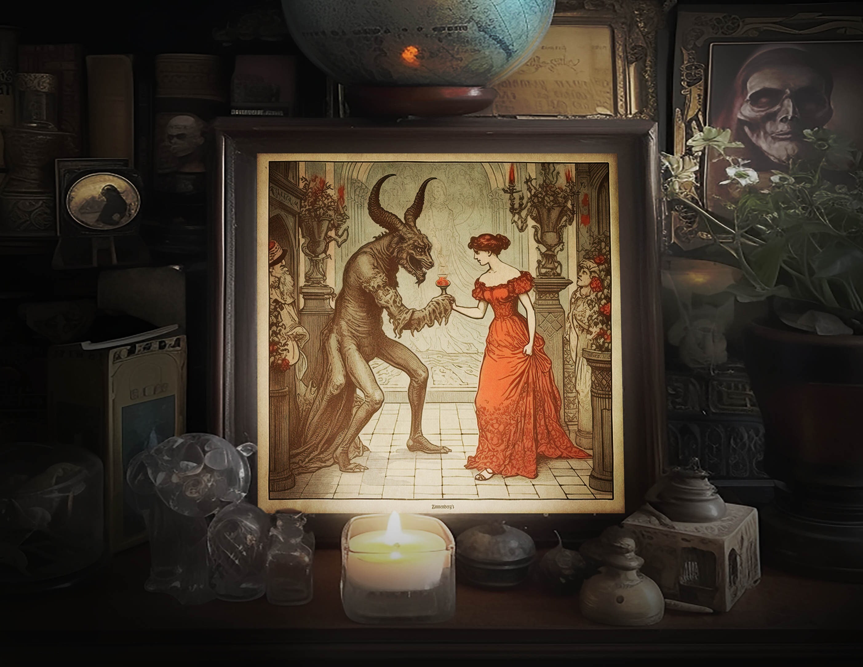 Victorian Lady and Devil Illustration, Occult Printable Wall Art ...