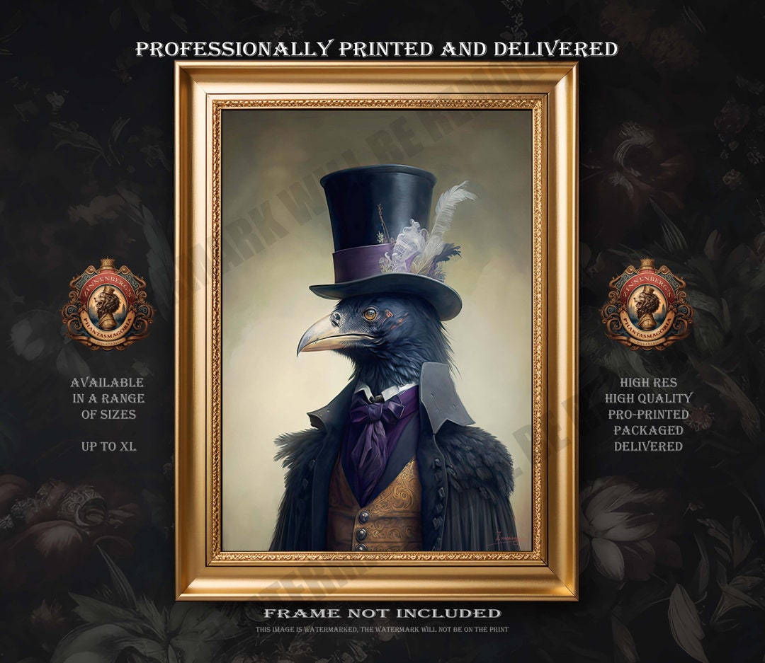 Raven Wall Art Print, Vintage, Gothic Portrait of a Raven in Victorian ...