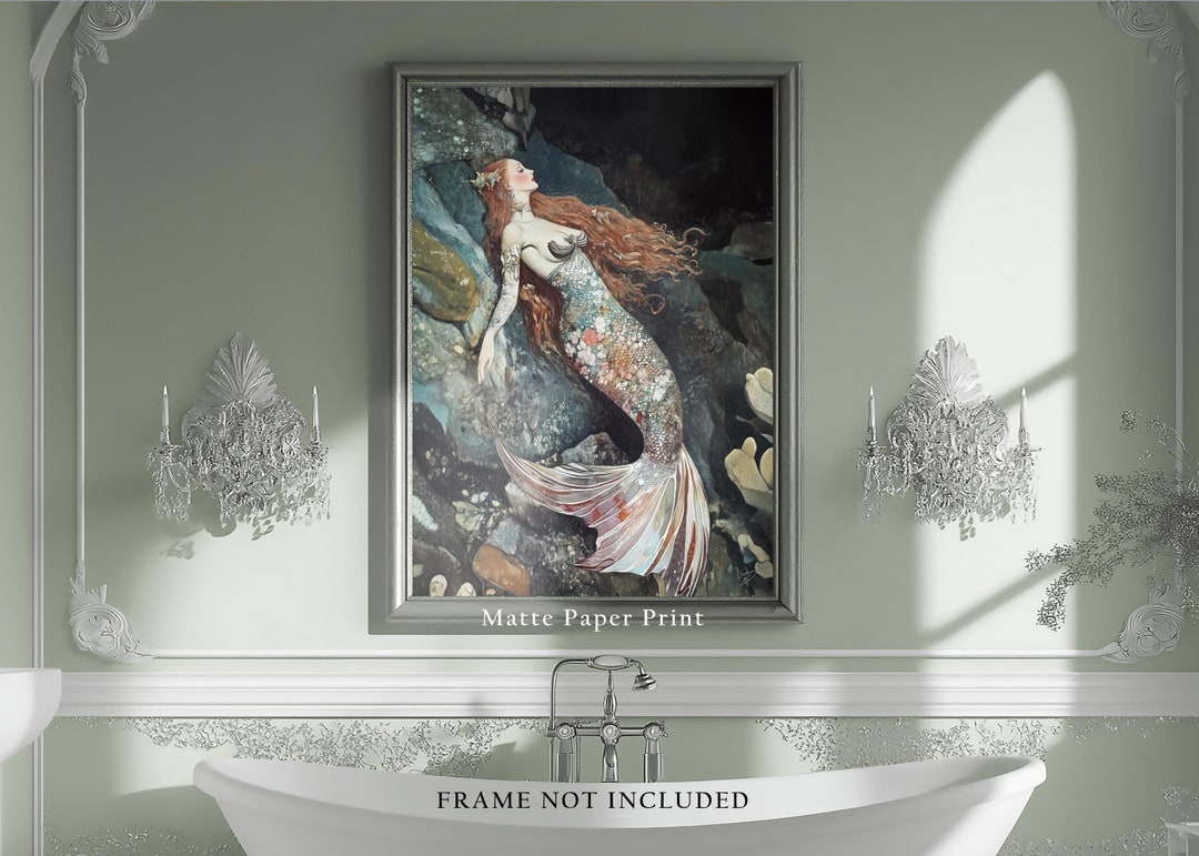 Pre-raphaelite Mermaid Art Print, Siren on Rocks, Dark Academia - Etsy