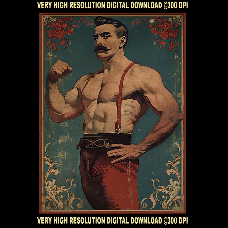 Vintage Strongman Poster, Circus Wall Art Digital Download, Show Poster ...
