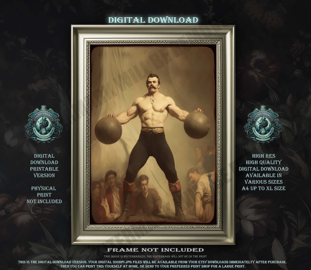 Vintage Strongman Picture Digital Download, Victorian Circus Wall Art ...