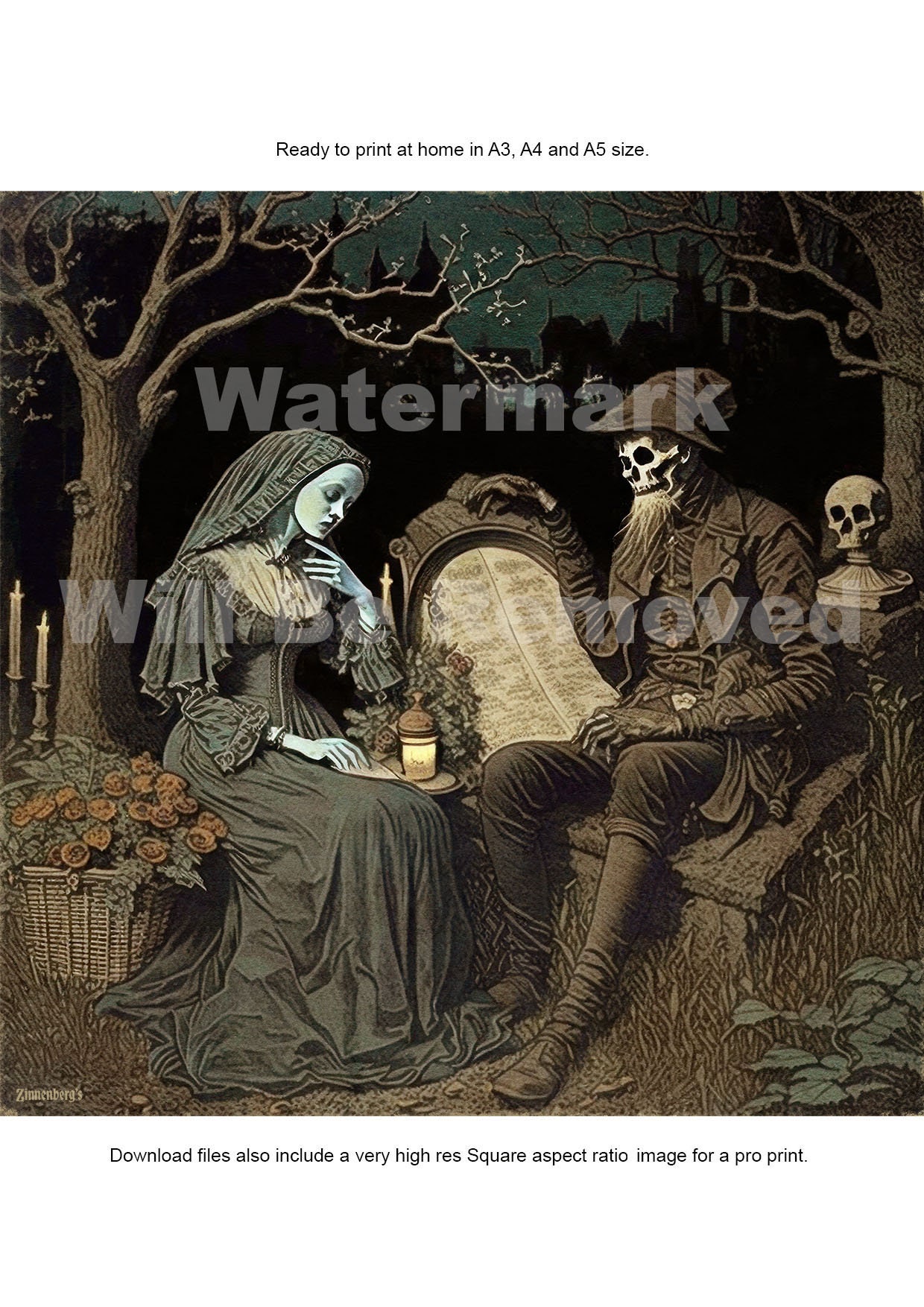 Victorian Ghost Lady and Grim Reaper Illustration, Dark Academia Wall ...