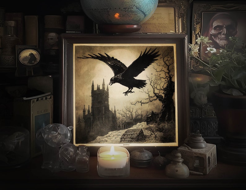 Vintage Victorian Crow Art Digital Download Printable Drawing - Etsy