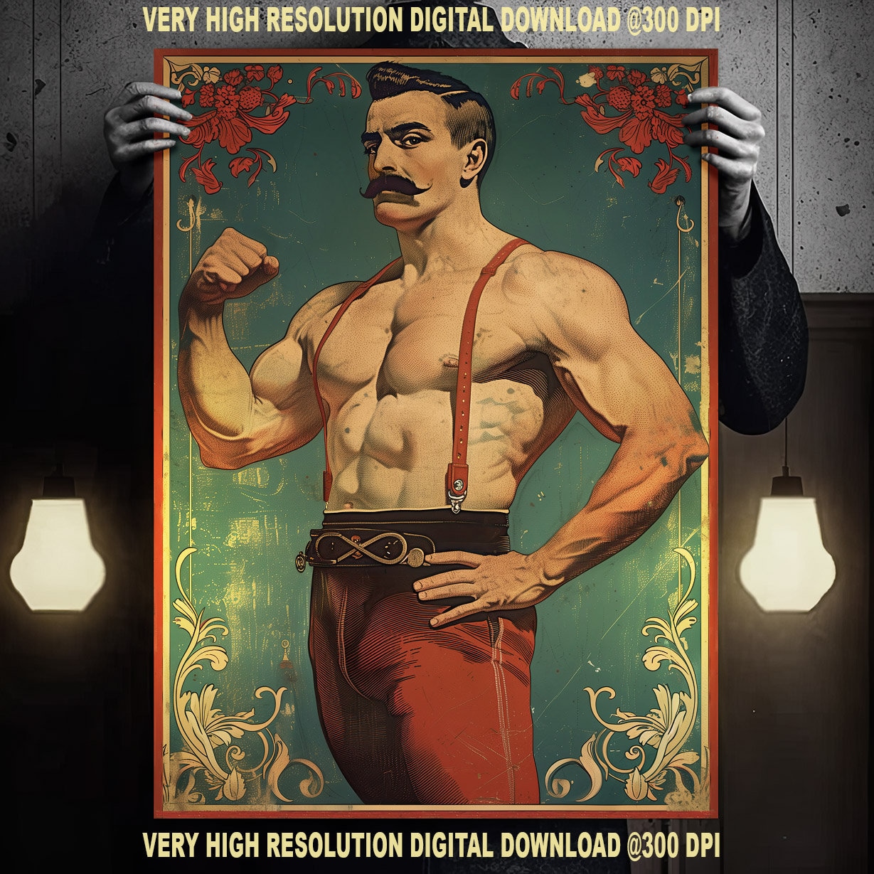 Vintage Strongman Poster, Circus Wall Art Digital Download, Show Poster ...