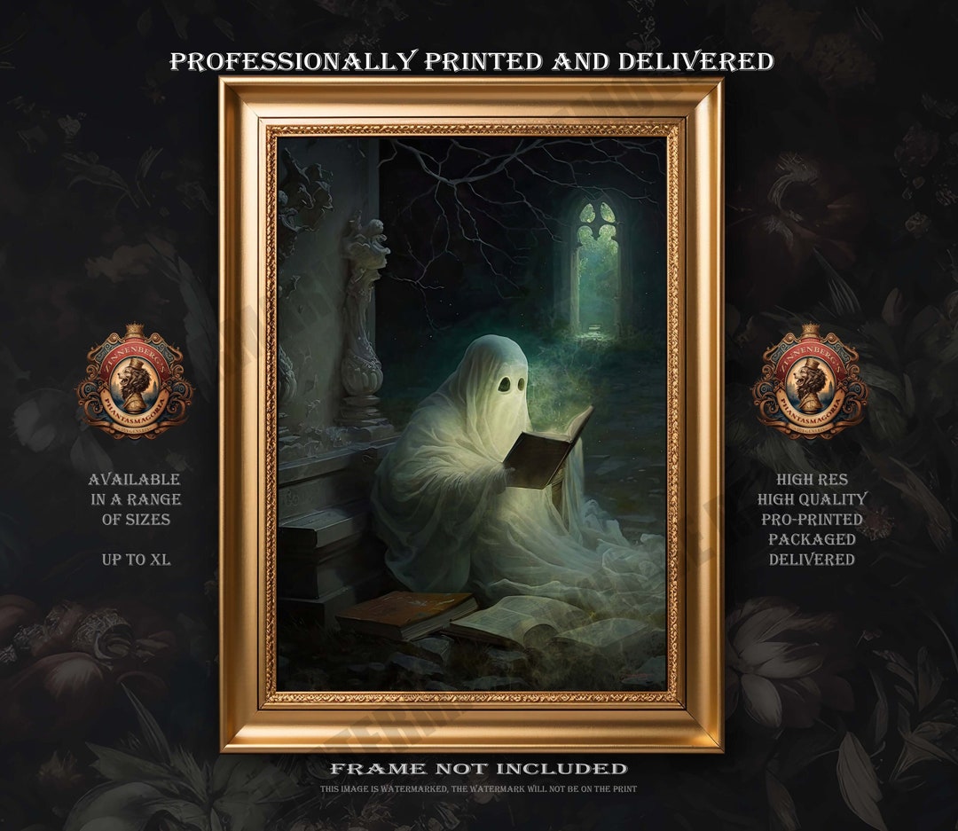 Ghost Wall Art, Pro Printed up to 33", Ghost Reading A Book, Dark ...