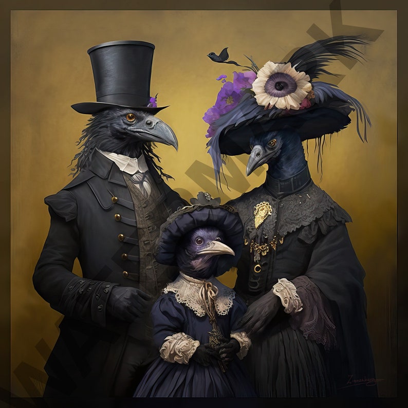 Raven Wall Art, Victorian Family Crows, Printable Download, Vintage ...