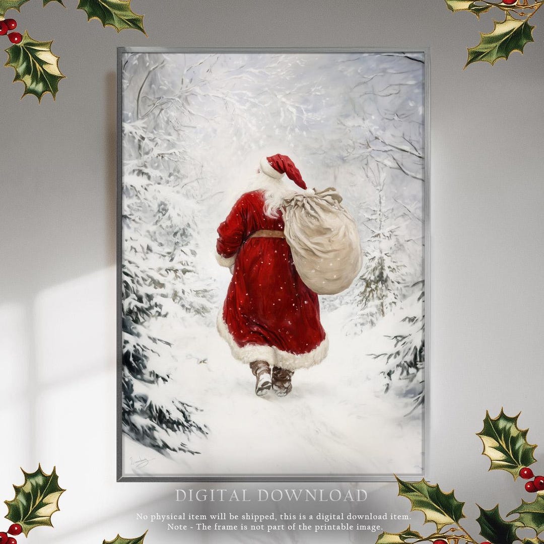 Vintage Santa Claus Christmas Snow Scene Art (digital Download) - Etsy