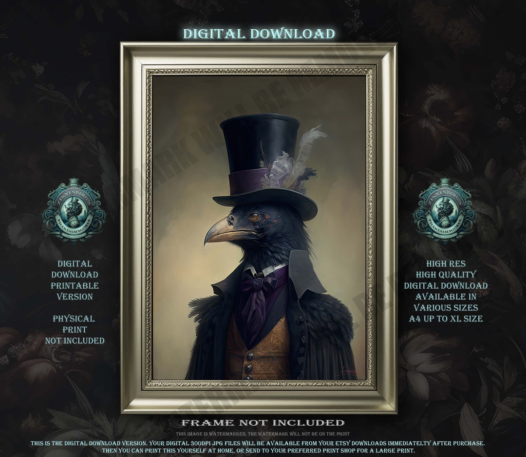 Raven Wall Art, Victorian Gentleman Crow Painting, Printable Download ...