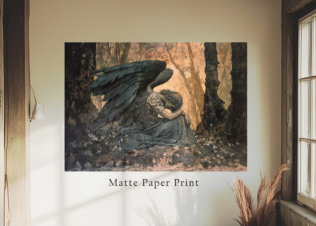 Fallen Angel Print, Mythical Art Print, Lucifer With Burned Wings ...