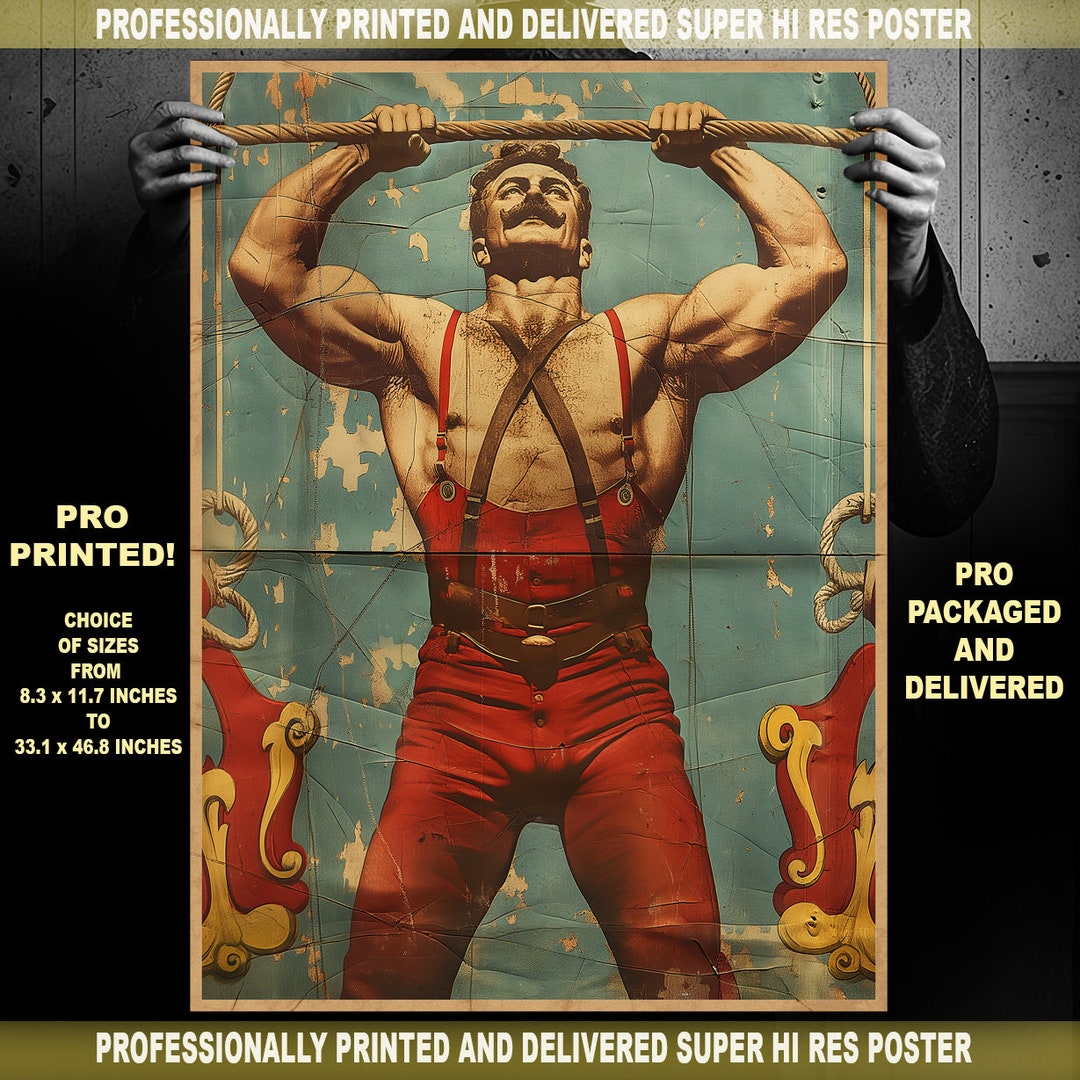Vintage Strongman Poster, Circus Wall Art, Sideshow Picture, Victorian ...
