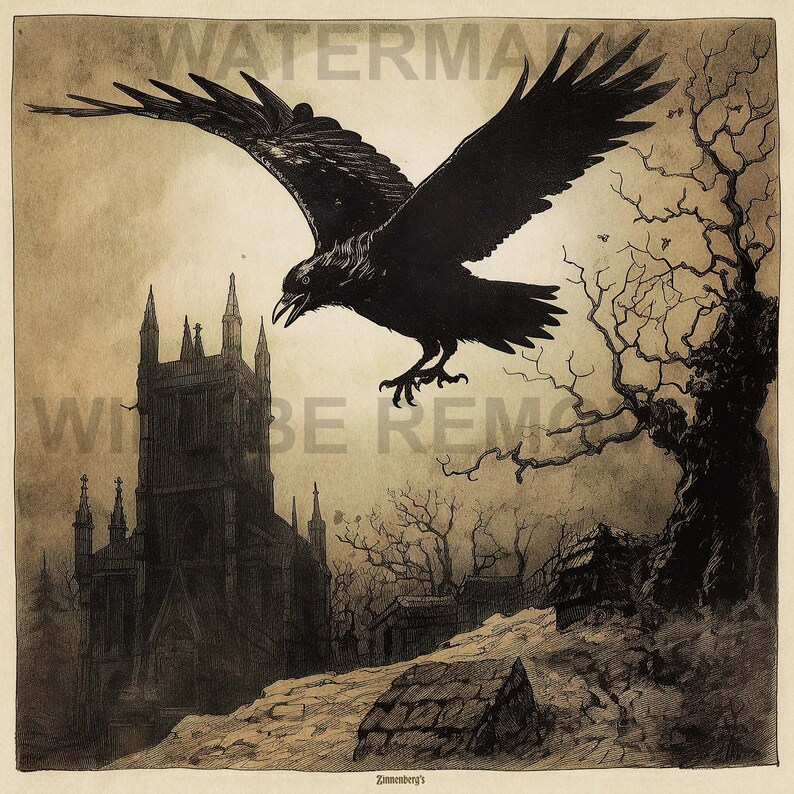 Vintage Victorian Crow Art, Digital Download Printable Drawing of A ...