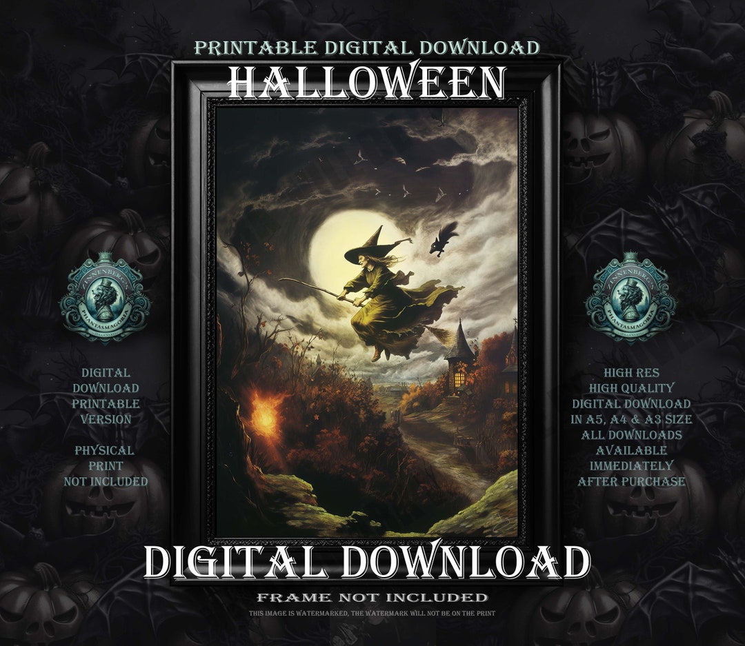 Halloween Witch Wall Art, PRINTABLE DIGITAL DOWNLOAD Poster of a Witch ...