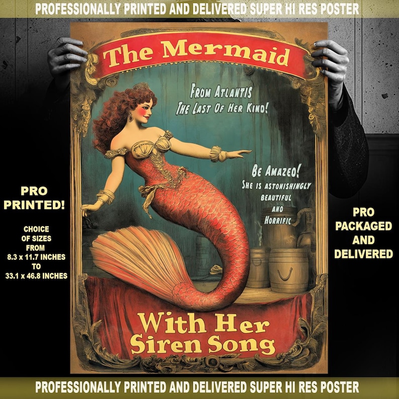 Mermaid Freak Show Poster, Mermaid Print Decor, Carnival Wall Art Poster, Sideshow Poster ...