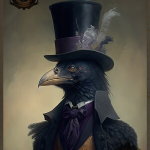 Raven Wall Art, Victorian Gentleman Crow Painting, Printable Download ...