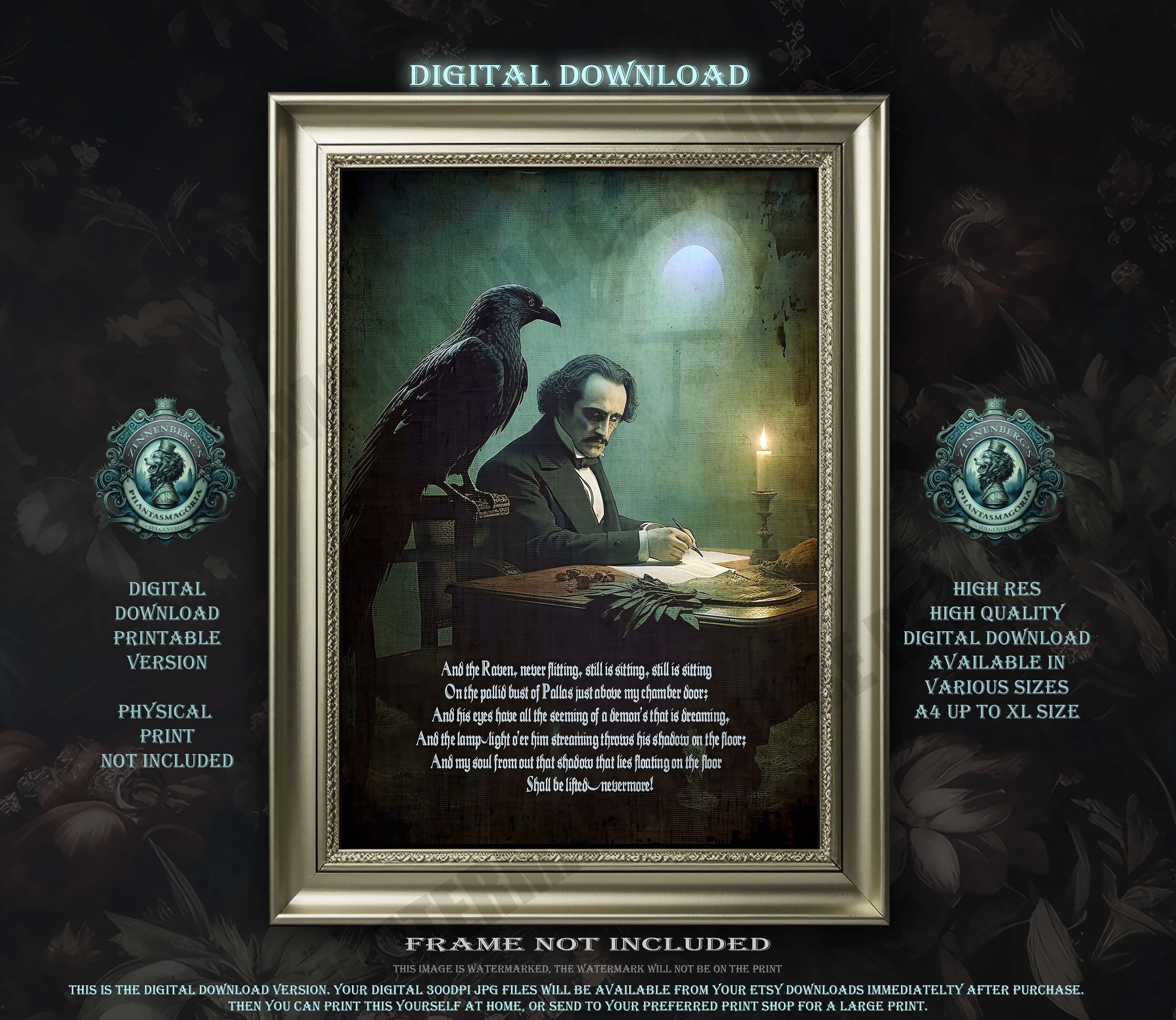 Edgar Allan Poe Raven Wall Art, Oil Painting of the Raven Poem ...