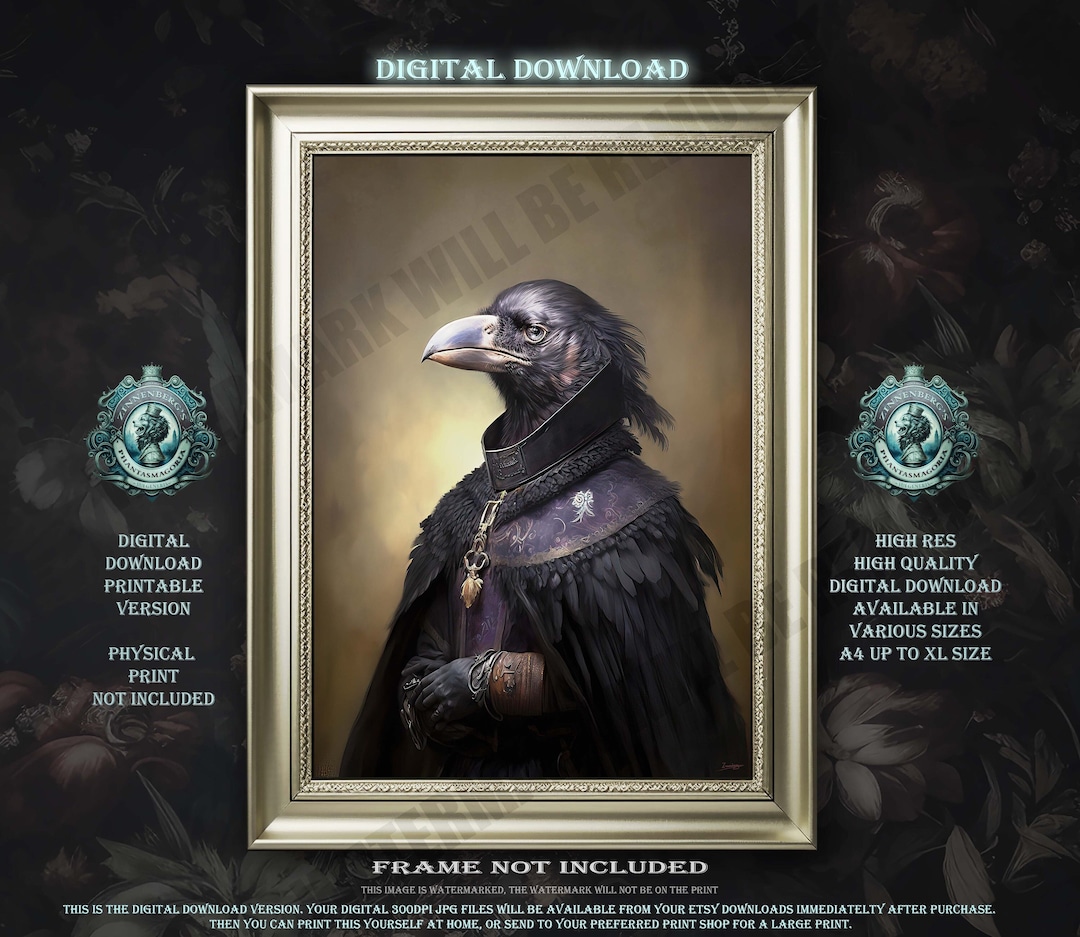 Gothic Raven Lord Crow Painting, Dark Academia Wall Art (printable ...
