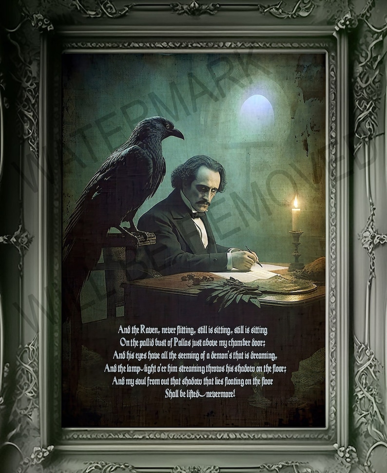 Edgar Allan Poe Raven Wall Art, Oil Painting of the Raven Poem ...