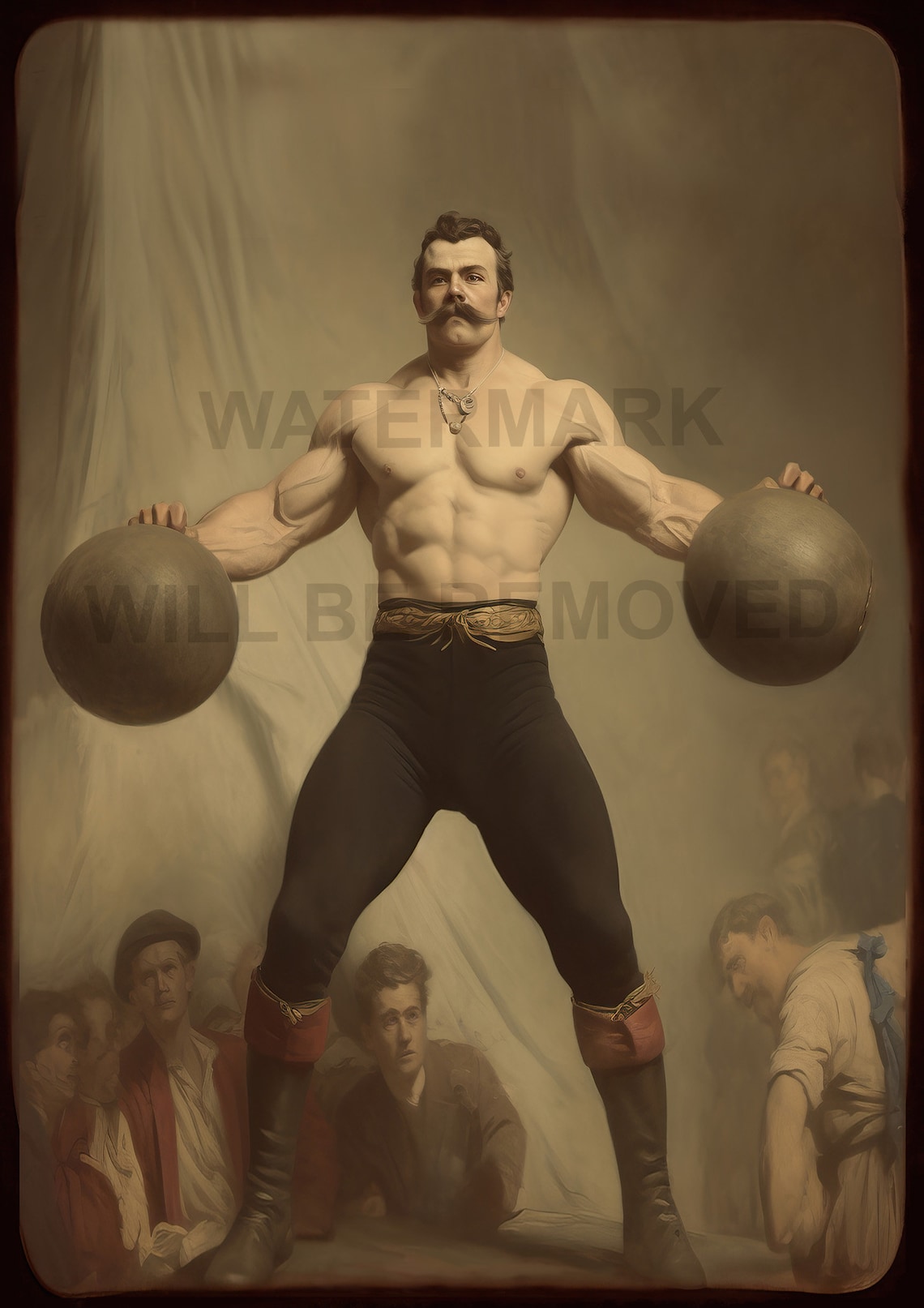 Vintage Strongman Circus Print, Victorian Weightlifter Illustration ...