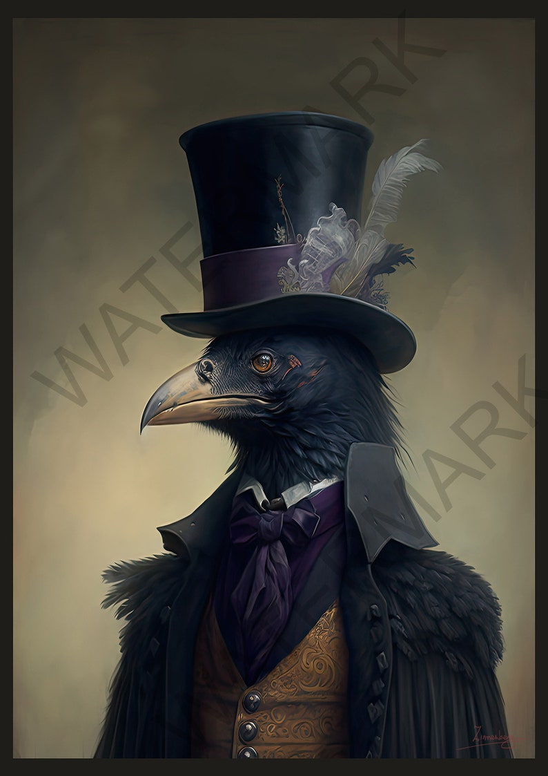 Painting of a Gothic Crow Victorian Gentleman, Digital Download ...