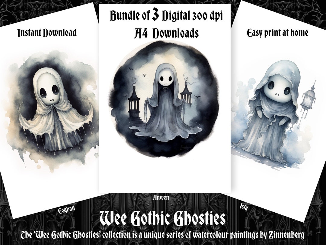 Cute Ghost Print, Bundle of 3 Printable Digital Downloads, Cute Ghosts ...