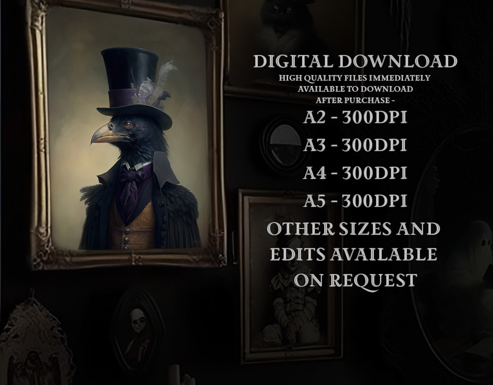 Painting of a Gothic Crow Victorian Gentleman, Digital Download ...